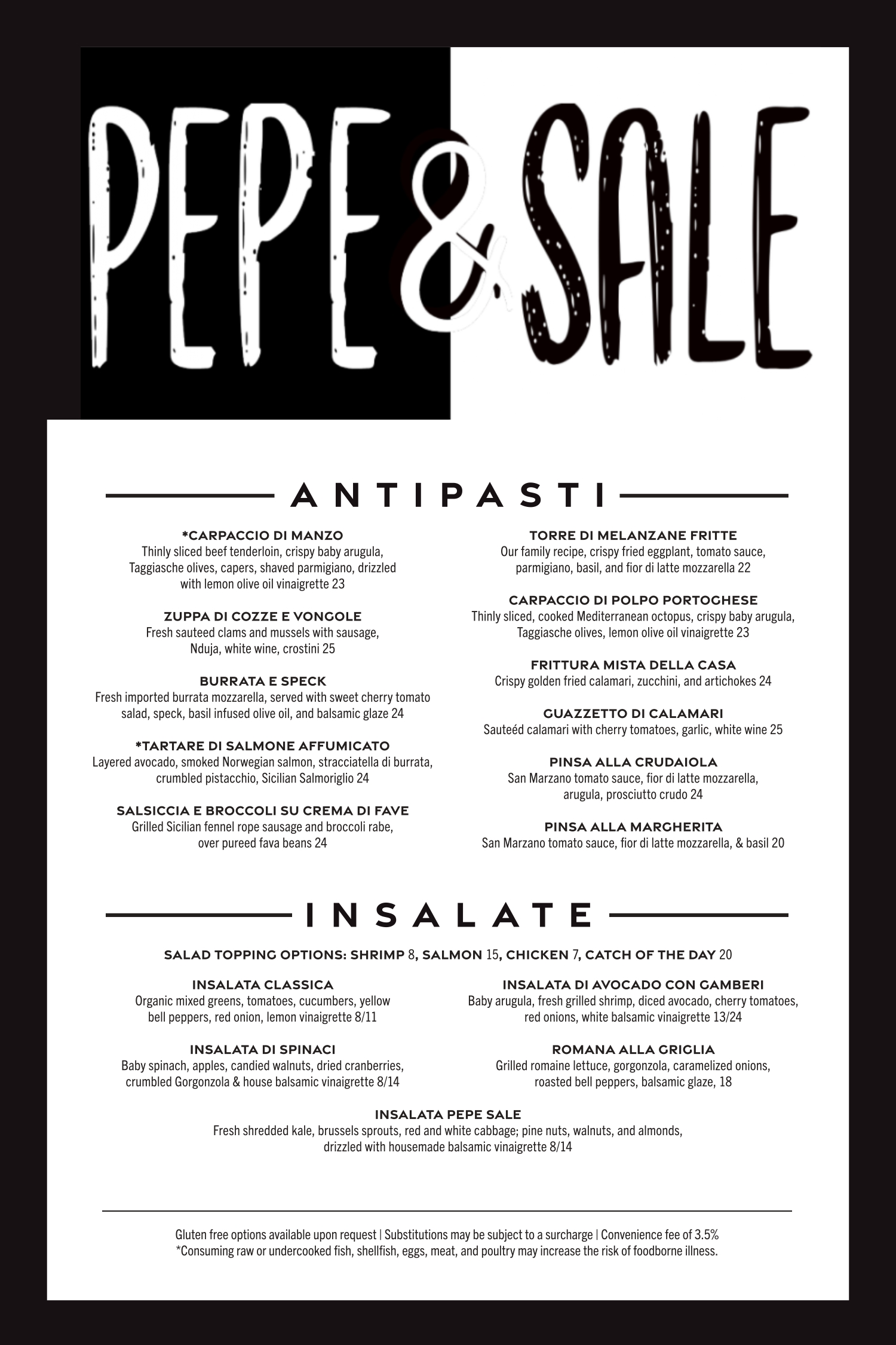Menu - Pepe & Sale: Best Dinner and Lunch Spot in Stuart, FL